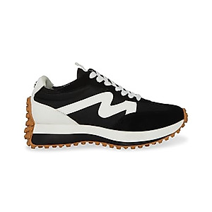 Steve Madden Women's Campo Sneaker, Black/White, 8.5