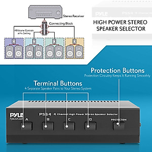 Pyle 4-Zone Channel Speaker Switch Selector - Premium New & Improved Switch Box Hub, Distribution Box for Multi-Channel High Powered Stereo Amp A/B/C/D Switches, 4 Pairs Of Speakers, Black