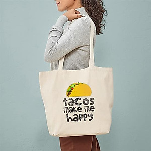 CafePress Tacos Make Me Happy Tote Bag Natural Canvas Tote Bag, Reusable Shopping Bag