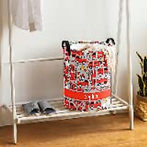 Firetruck Firefighters Large Storage Basket Personalized Laundry Hamper with Name Bathroom Home Decor Collapsible Round Storage Bin Boxes Clothing for Gift