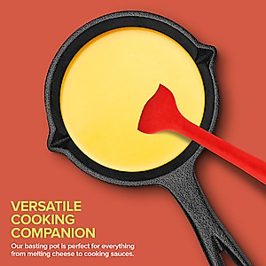 Modern Innovations Cast Iron Melting Pot, Cast Iron Basting Pot for Grill Cooking, Cast Iron Saucepan, Simmer Sauce and Butter, Small Cast Iron Pot, Mini Cast Iron Bowl for Sauces