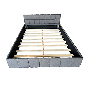 DHPM Daybed Full Size with Trundle, Sofa Bed Full Upholstered Tufted with Button on Back and Waved Shape Armrests, Sofa Bed Trundle Daybed with Wood Frame for Bedroom Living Room