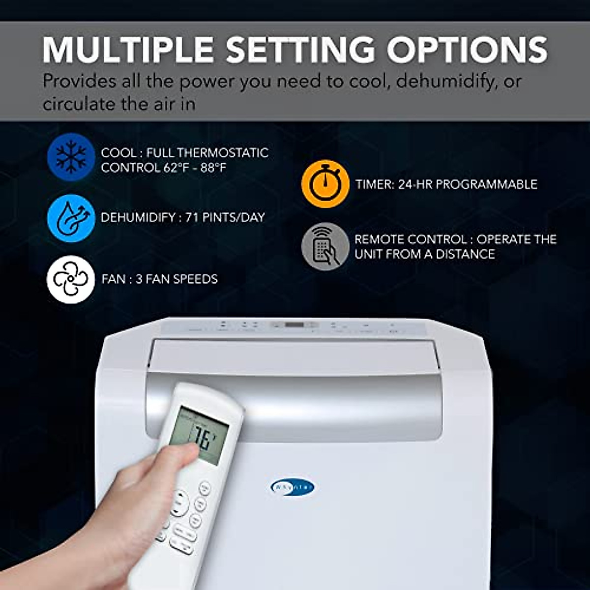 Whynter ARC-148MHP 14,000 BTU Portable Air Conditioner and 11,000 BTU Portable Air Heater with Dehumidifier and Fan for 500 Square Foot Rooms, White