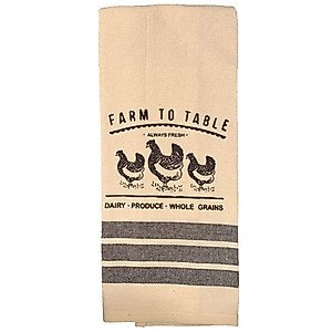 fillURbasket Farmhouse Kitchen Towels Set Farm Towels Pig Rooster Chicken Cow Towels Tan Black Dish Towels Set of 5 Cotton 16"x28"