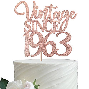 Rsstarxi 1 Pack Vintage Since 1963 Cake Topper Glitter Sixty Cheers to 60th Birthday Cake Pick for Happy 60th Birthday Wedding Anniversary Party Cake Decorations Supplies Rose Gold