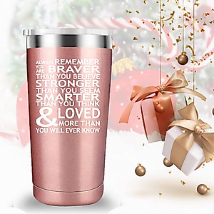 Mamihlap Inspirational Travel Mug Tumbler for Men Women.Always Remember You Are Braver Than You Believe.Thank You Inspirational Gifts for Coworker Friends Son Daughter Brother Sister(20 oz Rose Gold)