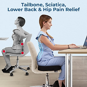 Seat Cushion Pillow for Office Chair - Memory Foam Firm Coccyx Pad - Tailbone, Sciatica, Lower Back Pain Relief - Lifting Cushion for Car, Wheelchair, School Chair, Computer and Desk Chair