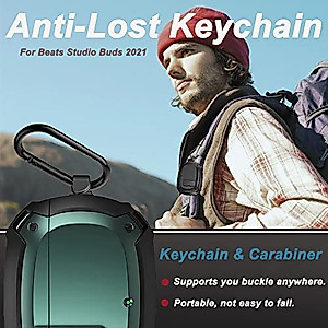 Miimall Compatible for Beats Studio Buds Case, [Secure Lock][Anti-Lost Keychain][Front LED Visible] Military Full-Body Rugged Case Cover for New Beats Studio Buds Case 2021 (Black+Red)