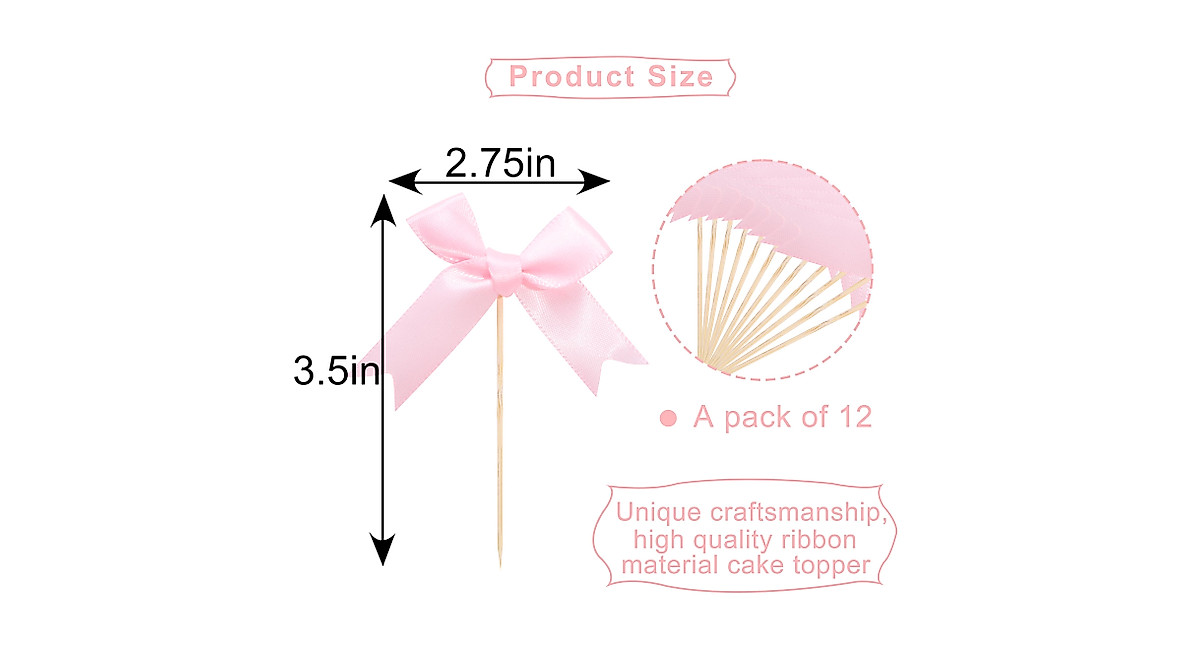 Pink Bow Cupcake Toppers - Pink Bow Cake Topper,Pink Bow Birthday ...
