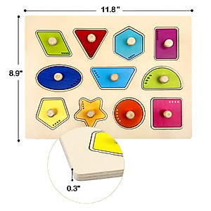 Wooden Peg Puzzles for Toddlers, 4 Pack Toddler Puzzles Set with Wooden Knobs, Preschool Learning Educational Animals Shapes Insects Pegged Puzzle Toys for 2 3 Year Old (Style 1)