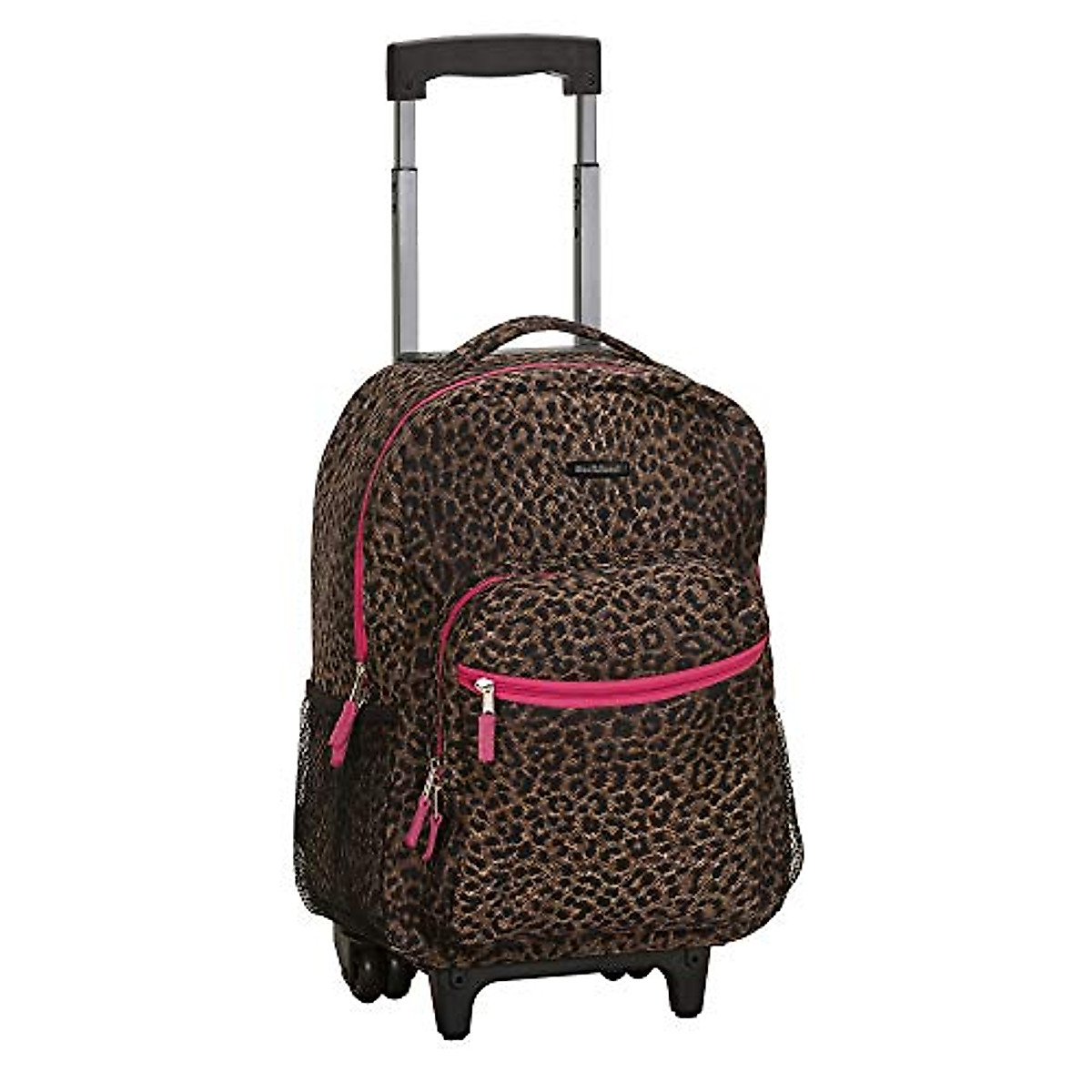 Rockland Double Handle Rolling Backpack, PINKLEOPARD, 17-Inch