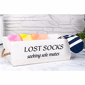 Lost Socks Basket for Laundry Room – White Laundry Basket, Wooden Farmhouse Laundry Hamper, Sock Bin, Laundry Room Storage Baskets for Shelves, Sock Basket from UpTrend Design