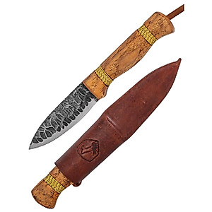 Condor Tool & Knife Cavelore Knife - Fixed Blade Knife with Leather Sheath - 1905 High Carbon Steel Bushcraft Knife with a Burnt American Hickory Handle - 4.3 in Blade - 7.8oz