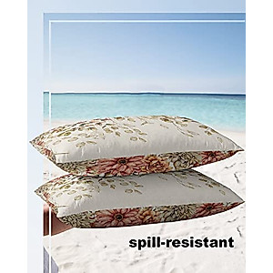 Outdoor Pillow Covers for Patio Furniture 20x12 inch 2PCS, Rectangle Waterproof Garden Cushion Vintage Eucalyptus Leaves Dahlia Farmhouse Throw Pillow Cover Shell for Sofa Couch Bench Seat