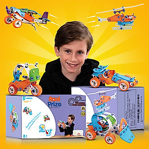 STEM Learning Toys for 6-8 Year-Old Boys & Girls. Building Toy Set, Early Learning Construction, 132 Pc Kit Set, Fun and Creative Educational Models (5 in 1), Includes Toolbox Storage, Best Toy Gifts