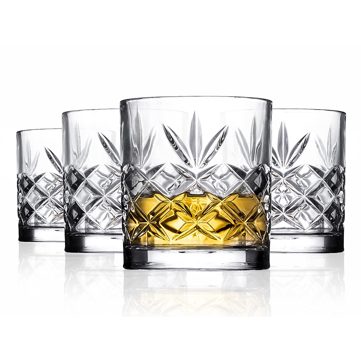 Royalty Art Whiskey Glasses - Set of 4 Premium Crystal Tumblers with The Distinctive Kinsley Design - Perfect for Bourbon, Scotch, Whiskey, and Cocktails - Ideal Gift for Whiskey Enthusiasts 10.6 oz