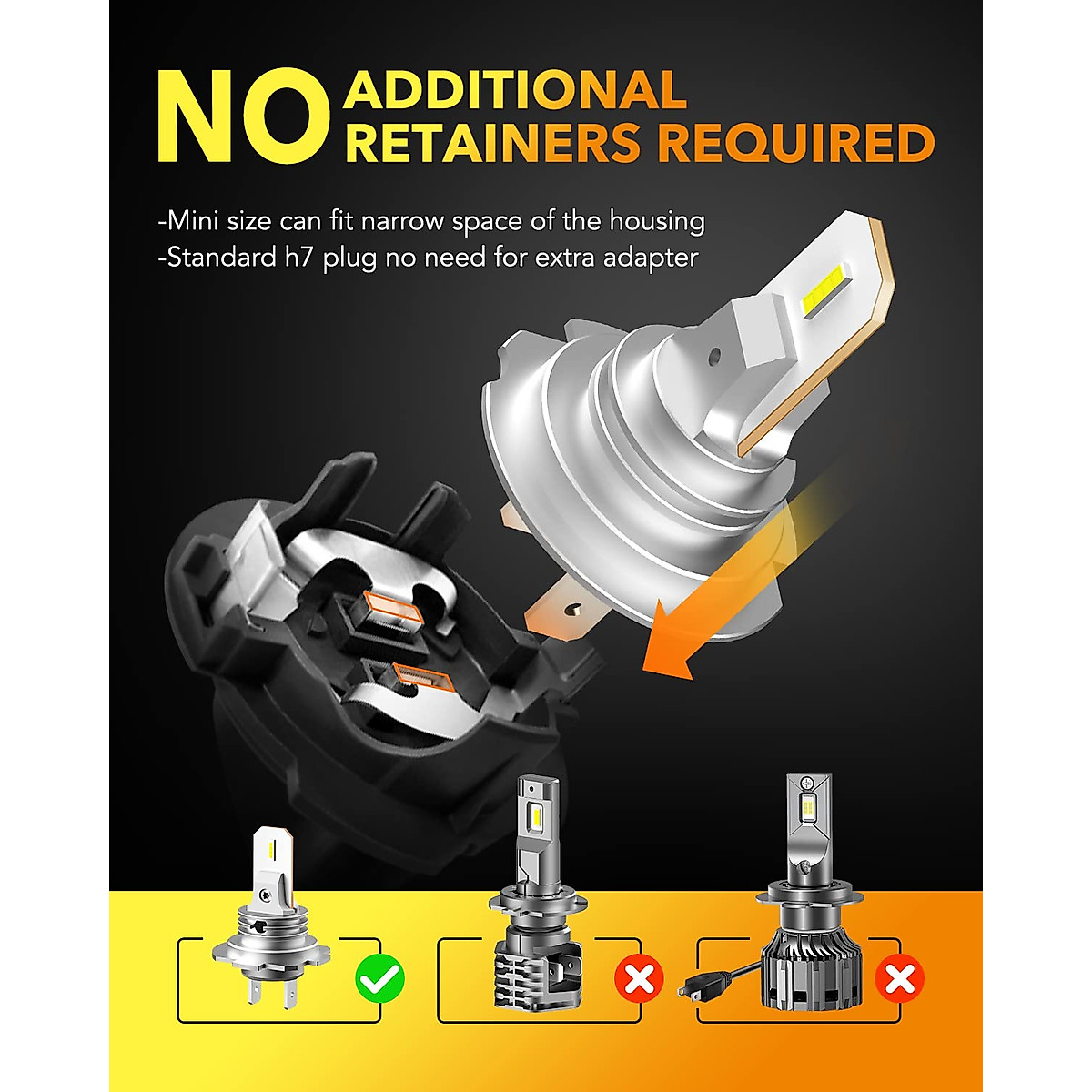 OXILAM H7 LED Bulbs 400% Brighter, 6500K Cool White 8 LED Chips No Dark Spot, 1:1 Size No Adapter Required, All-in-One Forward Light Fog Lights Replacement, Pack of 2