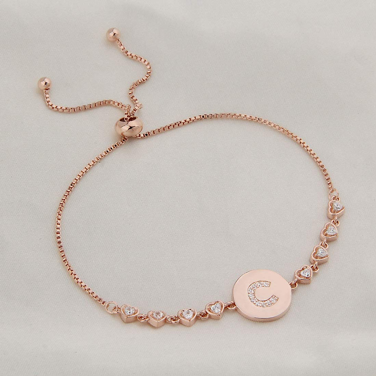 WUSUANED Rose Gold Initial Bracelet Letter Bracelet Adjustable Chain Bracelet Personalized Jewelry For Women (rose gold-C)
