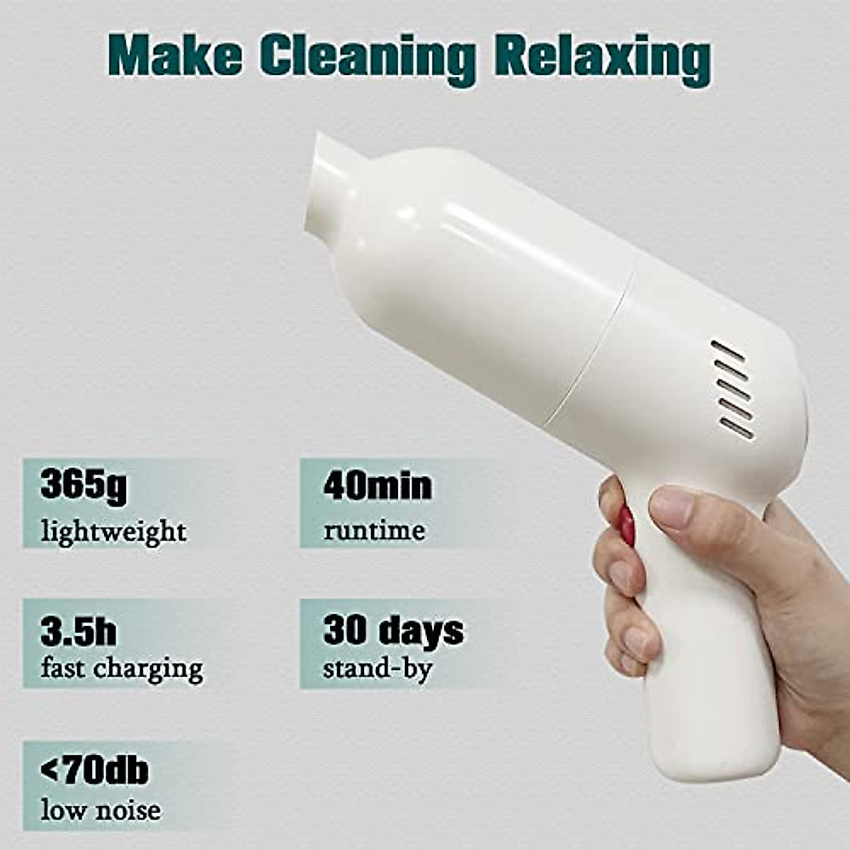 XTAUTO Portable Car Vacuum Cleaner Cordless, High Power Handheld Vacuum Cleaner for Car/Home/Office Detailing and Cleaning, Wet/Dry Use, 120W/8000Pa/4000mAh Rechargeable Li-ion Battery (White)