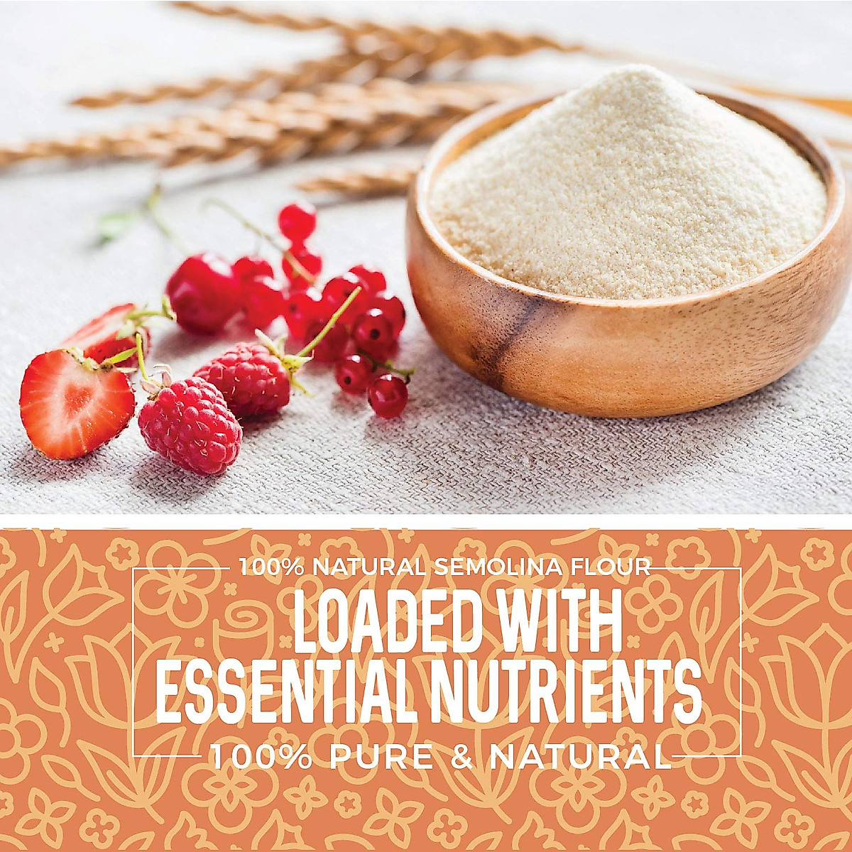 Semolina Flour 2lbs / 32oz, Fine Semolina Flour for Pasta, Pizza Dough, Cake Flour and Bread Flour, 100% Fine Ground All-Natural Durum Wheat From CANADA.