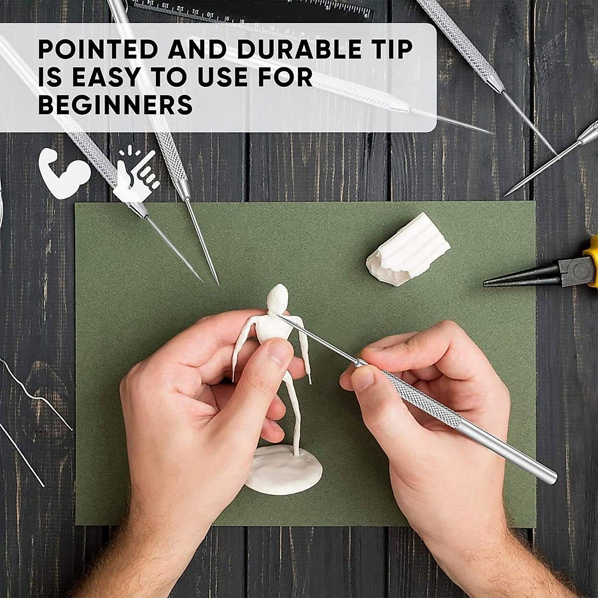 KETAR 4 Pcs Modeling Clay Carving Tools - Needle Tool Carving Kit Ceramic Pro Needles Detail Tools Sculpture Making Texture Tools