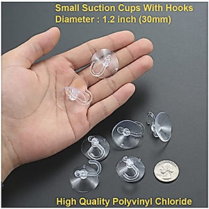 LuluEasy 12 Pieces Small Suction Cups with Hooks 1.2 inch Clear Plastic Sucker Hooks for Glass Window Wall Festivals Parties Theme Carnival Decoration Door Bathroom Kitchen