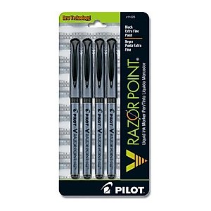 PILOT V Razor Point Liquid Ink Markers, Extra Fine Point, Black Ink, 4-Pack (11025)