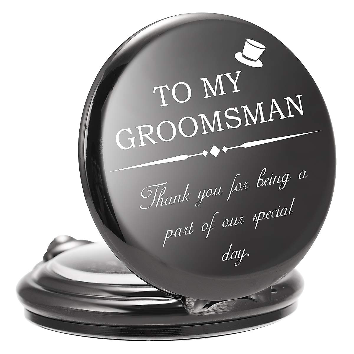 ManChDa Engraved Pocket Watches for Groomsmen, Roman Numerals Quartz Pocket Watch Gifts for Groomsmen Wedding Groomsmen Gifts for Men(Black)