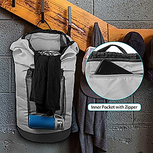 Dalykate Laundry Backpack with Shoulder Straps and Mesh Pocket Durable Nylon Clothes Hamper Bag with Drawstring Closure for College, Travel, Laundromat, Apartment