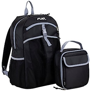 FUEL Lunch Backpack Set Teens Student Water Resistant Bookbag Bag Soft Reusable Insulated Cooler Lunch Box Thermal Travel Office Lunch Bag, Black