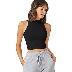 Verdusa Women's Casual High Neck Sleeveless Solid Crop Halter Tank Top Black XL