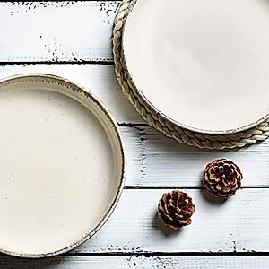 Bosmarlin Stoneware Large Pasta Bowls, 40 Oz, Set of 4, Big Salad Bowls, Microwave and Dishwasher Safe (Barely beige, 9.3 in)