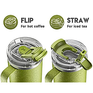 Meoky 14oz Insulated Coffee Mug with Lid and Handle, 100% Leak Proof Stainless Steel Coffee Cup with Tritan Lid, Double Wall Vacuum Coffee Tumbler with Handle (Forest)