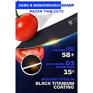 Dalstrong Shadow Black Series Black Titanium Nitride Coated High Carbon 7CR17MOV-X Vacuum Treated Steel Chef Kitchen Knife, 8 Inches, Sheath Included
