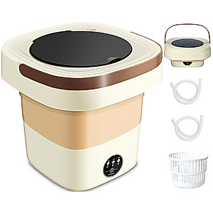 Twira 9L Portable Washing Machine, Foldable Small Washer, Mini Washing Machine with 3 Modes with Blue Light Sterilization, Compact Laundry Machine for Apartment, RV, Dormitory, Travel (Khaki Yellow)