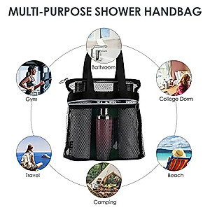 DODAMOUR 2 Packs Mesh Shower Caddy, Portable Shower Tote Bag for College Dorm, Travel Hanging Toiletry Bath Organizer with Zipper (Black)