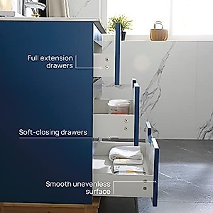 walsport 32" Bathroom Vanity and Sink Combo Modern Navy Cabinet White Basin Vessel Sink Faucet Combo Set with Water Barrier Floor Mount