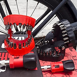 NICENICY Denture Drill Bit Holder, 2-in-1 Screwdriver& Desk Gadget with 28PCS 1/4” Hex Bits, Stocking Stuffer for Husband, Gag Gift for Dentist, Magnetic Gums to Organize Bits, Red