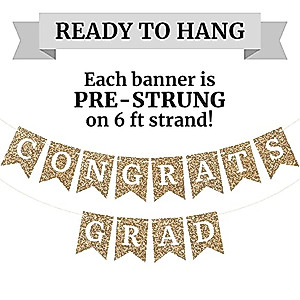 Pre-Strung Congrats Grad Banner - NO DIY - Gold Glitter Graduation Party Banner - Pre-Strung Garland on 6 ft Strand - Gold Grad Congrats Class of 2023 Party Decorations & Decor. Did we mention no DIY?