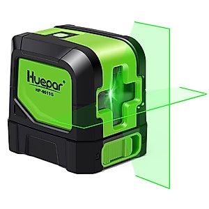 HUEPAR Laser Level Self-Leveling - 100 feet DIY Bright Green Cross Line Laser Leveler for Picture Hanging, Tile, Decoratio and Construction Indoor Project, 360° Magnetic Base & Battery Included
