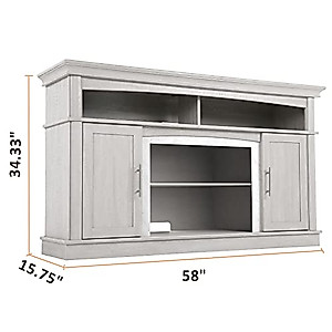 LGHM 58" TV Stand, Entertainment Center for 65 inch TV with Faux Marble Finish, Farmhouse White with Open Storage Shelves and Cabinets for Living Room, Bedroom