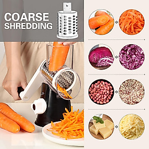 Rotary Cheese Grater Cheese Shredder - Cambom Kitchen Manual Cheese Grater with Handle Vegetable Slicer Nuts Grinder 3 Replaceable Drum Blades and Strong Suction Base Free Cleaning Brush