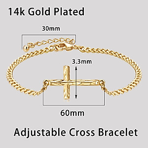 AHSIWC 14k Gold Plated Cross Bracelet Hypoallergenic Adjustable Link Bracelet Gifts for Women