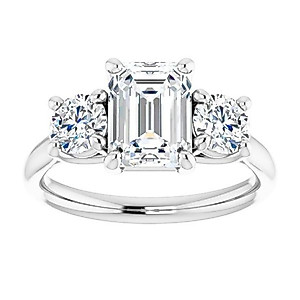 Moissanite Ring 10K Solid White Gold Handmade Engagement Ring 2.0 CT Emerald Cut Moissanite Diamond Three Stone Wedding/Bridal Rings for Women/Her Propose Ring By Rivaan Jewel (4)