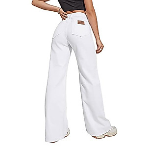 SweatyRocks Women's High Waisted Straight Wide Leg Jeans Boyfriend Denim Pants with Pockets White L