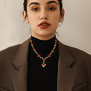 U7 Beautiful Rose Necklace 18K Gold Plated Dozen Flower Link Chain Necklace Choker Collar, Y Necklace for Women, Lover Gift