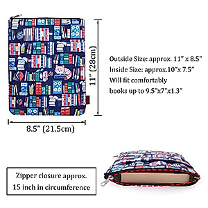 Cute Bookshelf Book Sleeve, Book Sleeves with Zipper, Book Protector Book Covers for Paperbacks, 11 X 8.5 Inch, Bibliophile Gifts