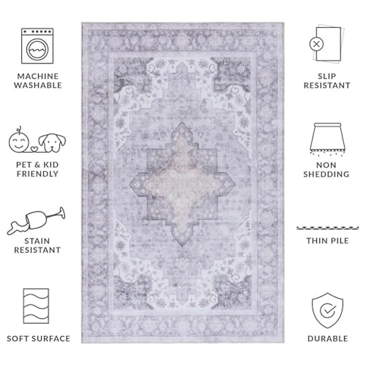 SAFAVIEH Tucson Collection Area Rug - 9' x 12', Light Purple & Sage, Traditional Design, Washable & Slip Resistant, Ideal for High Traffic Areas in Living Room, Bedroom & Dining Room (TSN105W-9)
