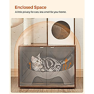 Feandrea WoodyWonders Cat Tree with Litter Box Enclosure, 2-in-1 Modern Tower, Furniture Hidden, Cat Condo with Scratching Posts, Removable Pompom Sticks, Rustic Brown UPCT113X01