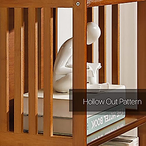 MoNiBloom 4 Tier Bookcase with Removable Storage Box, Bamboo Freestanding Ventilated Bookshelf Display Shelf for Office Living Room Bedroom Kitchen, Brown